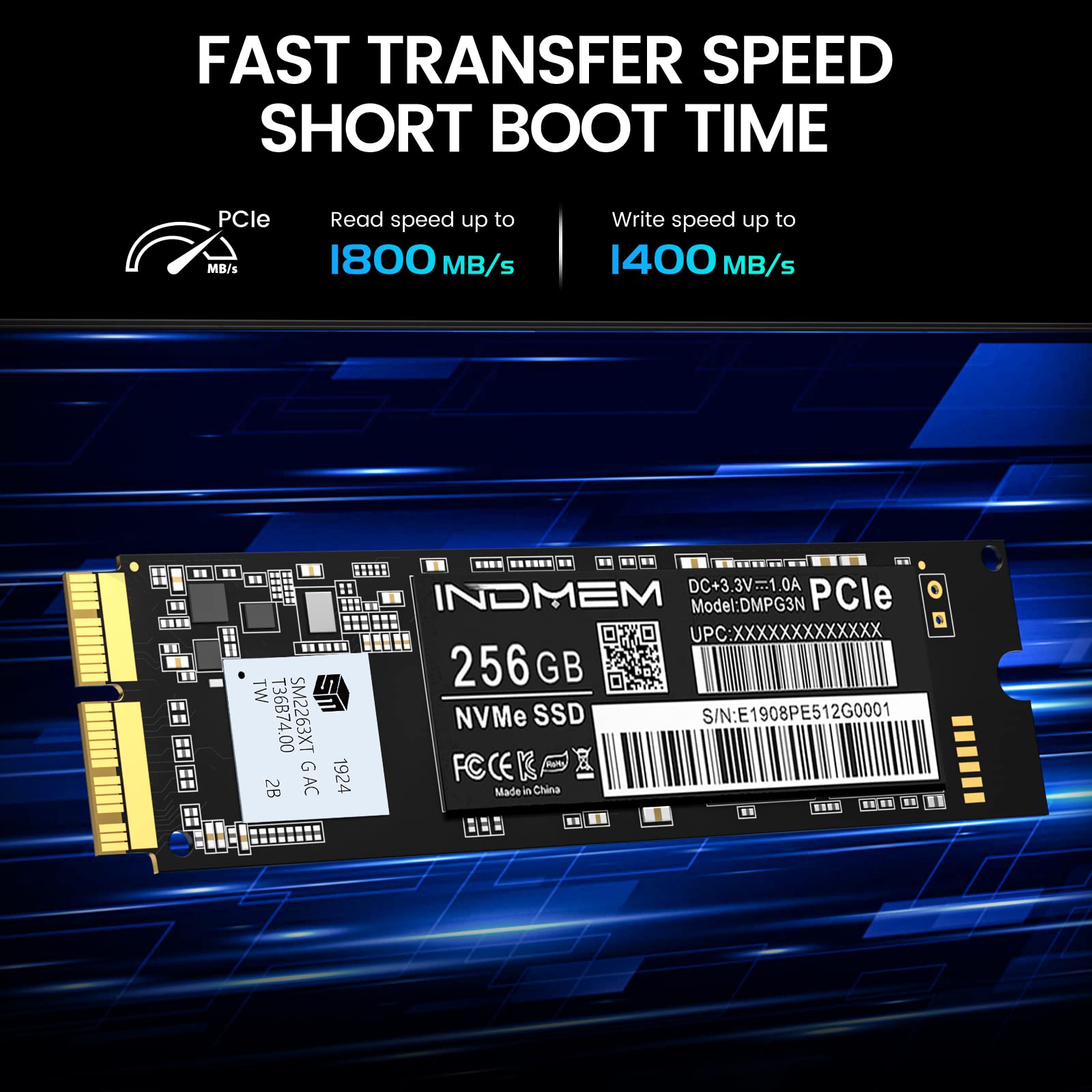 INDMEM NVMe PCIe SSD 256GB 3D TLC NAND Flash Hard Drive Replacement for Mid 2013-2017 MacBook Air, Late 2013 - Mid 2015 MacBook Pro Retina, Late 2013-2017 iMac, 2013 Mac Pro, 2014 Mac Mini