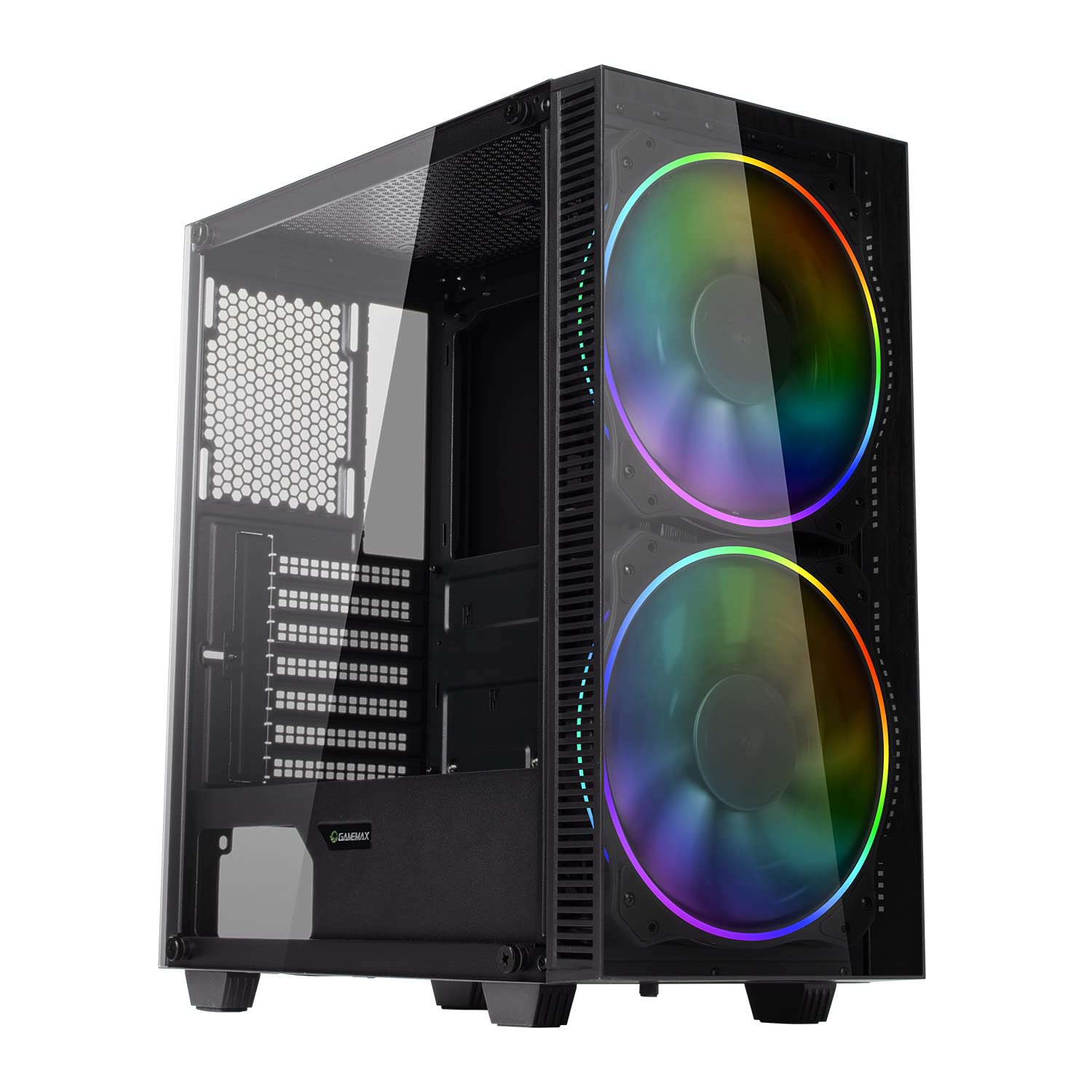 Gaming Case Mid-Tower with Tempered Glass Side Panel, 2x200mm ARGB Fans Included, GAMEMAX Black Hole