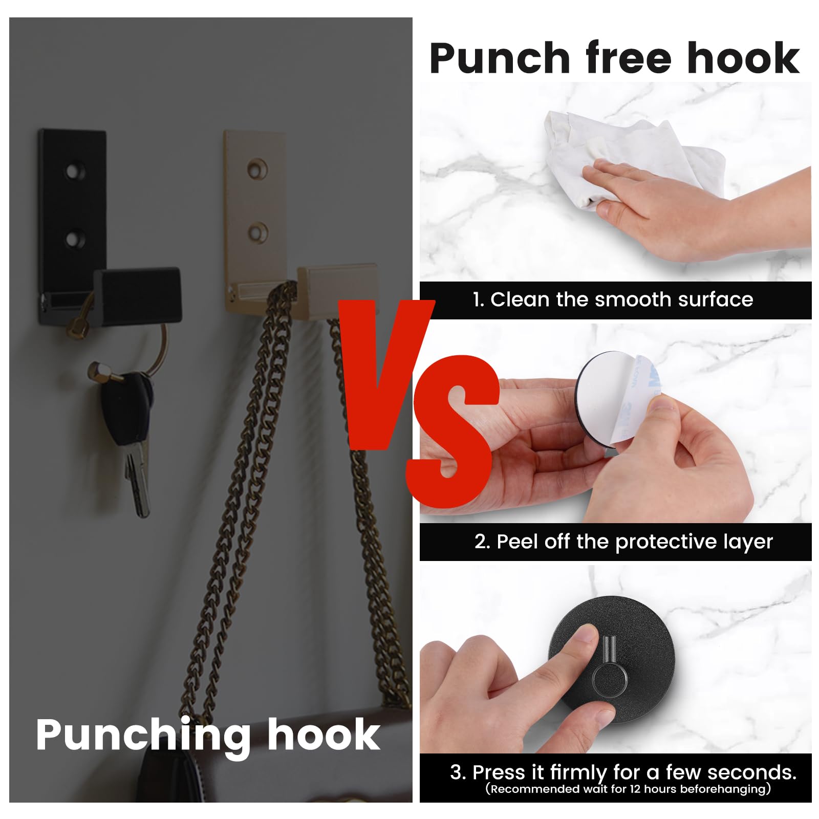 PIPUHA 2Pack Adhesive Towel Hooks, Black Matte Command Towel Hook Heavy Duty Waterproof Stainless Wall Hooks for Bathroom, Kitchen, Hotel, Pool, Coats