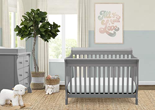 Delta Children Canton 4-in-1 Convertible Crib, Grey + Serta Perfect Slumber Dual Sided Recycled Fiber Core Crib and Toddler Mattress (Bundle)