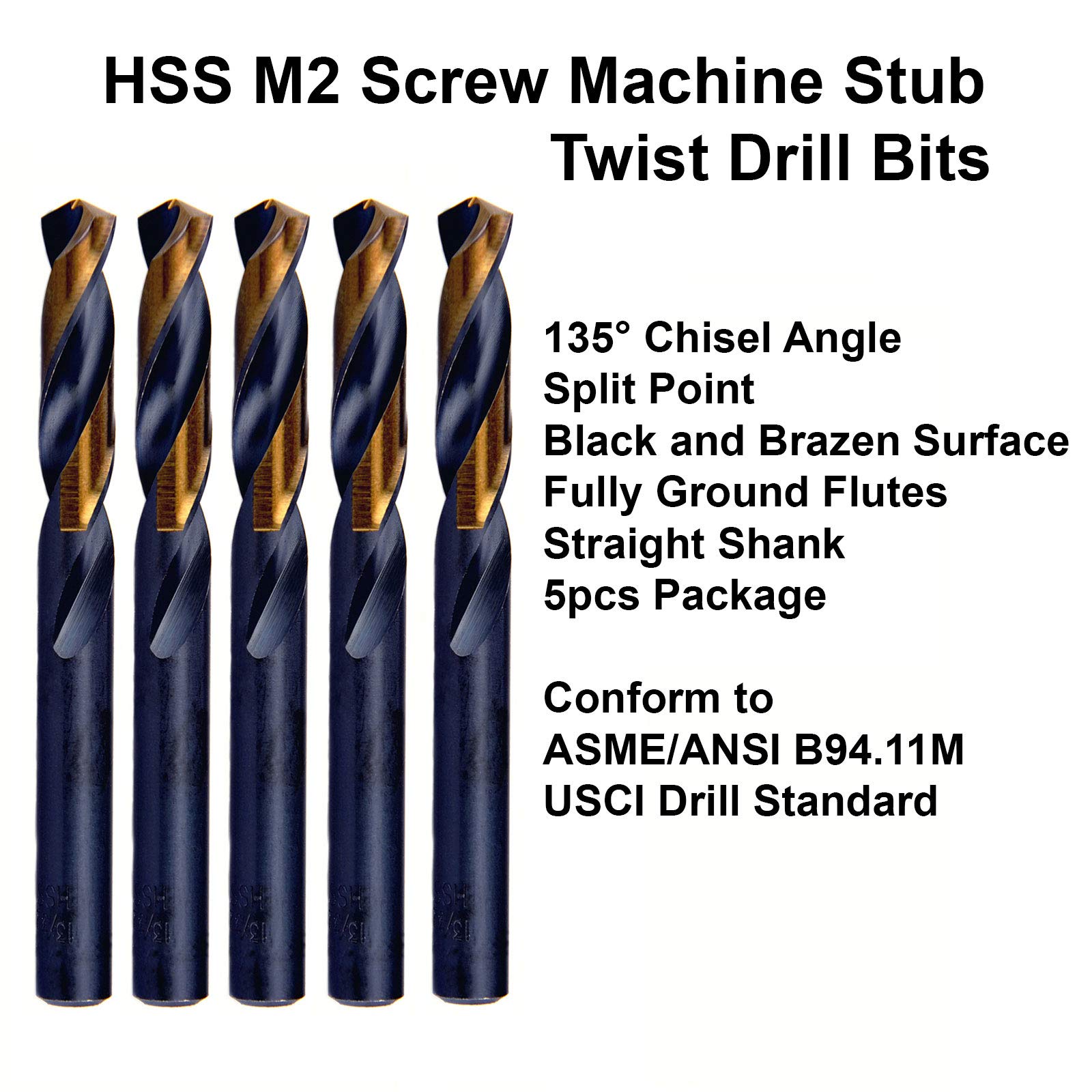 MAXTOOL 13/64" 5pcs Identical Screw Machine Drills HSS M2 Twist Stub Drill Bits Black & Bronze Fully Ground Straight Shank Short Drills; SMF02H10R13P5