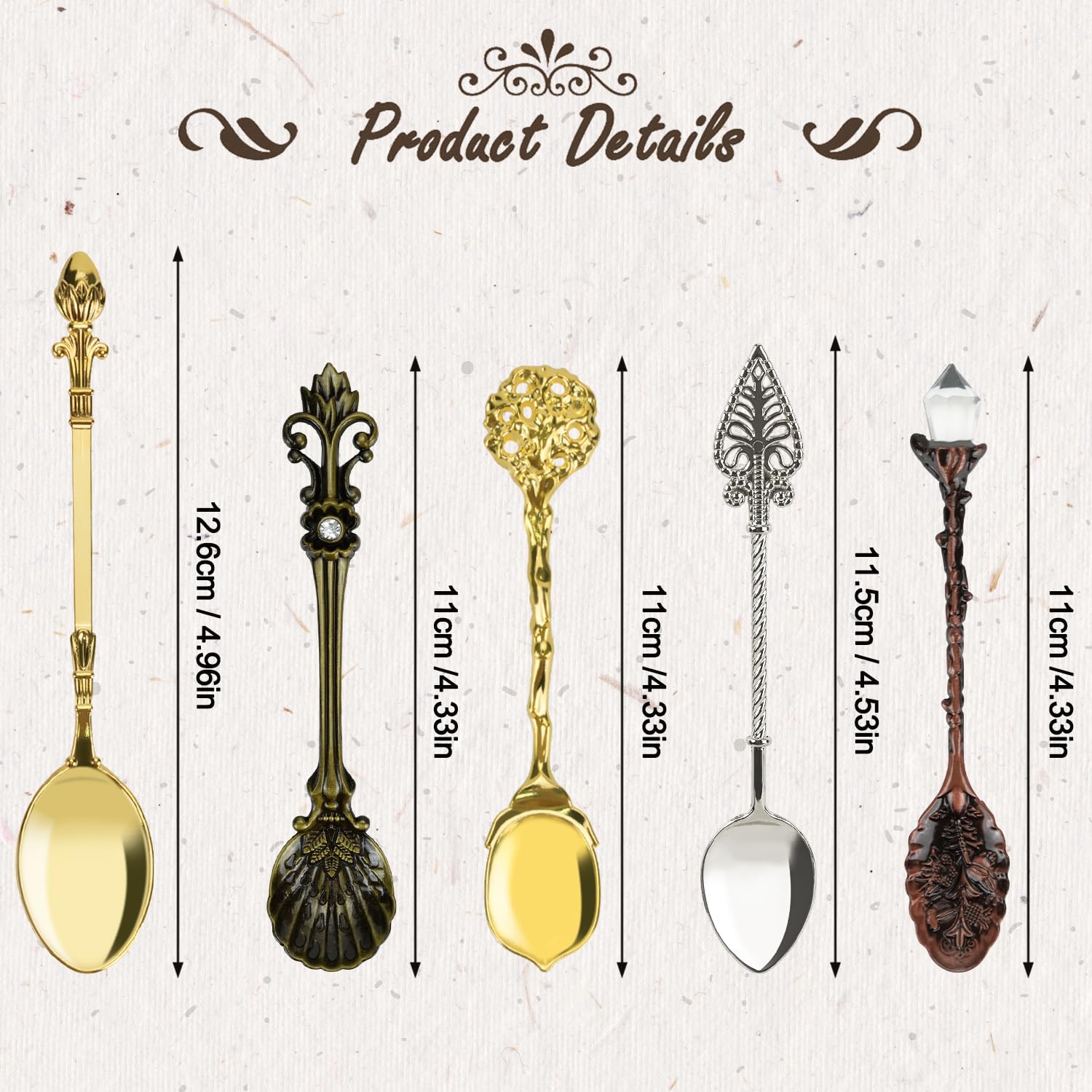 HOSTK Retro Coffee Spoons, Creative Tableware Dessert Spoons, Crystal Alloy Spoons, Vintage Carved Tea Spoons for Coffee Sugar Ice Cream Dessert Cake Soup Party Supplies Home Office(18 Pieces)