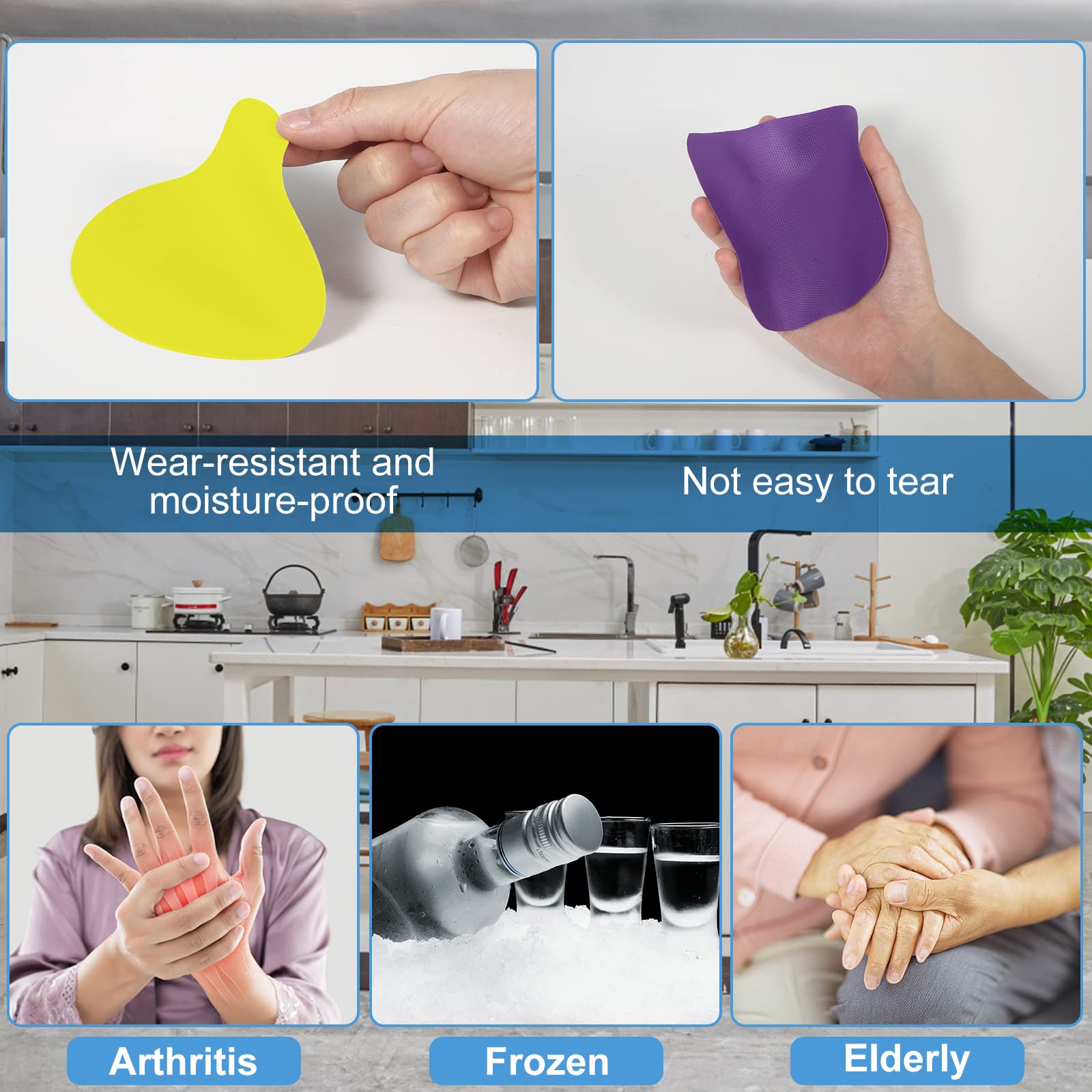 4pcs Jar Gripper Pads, Multifunctional Rubber Jar Gripper Pad Jar Opener Grippers for Elderly Senior Suffering from Weak Hands Arthritis (Blue, Red, Purple, Yellow)