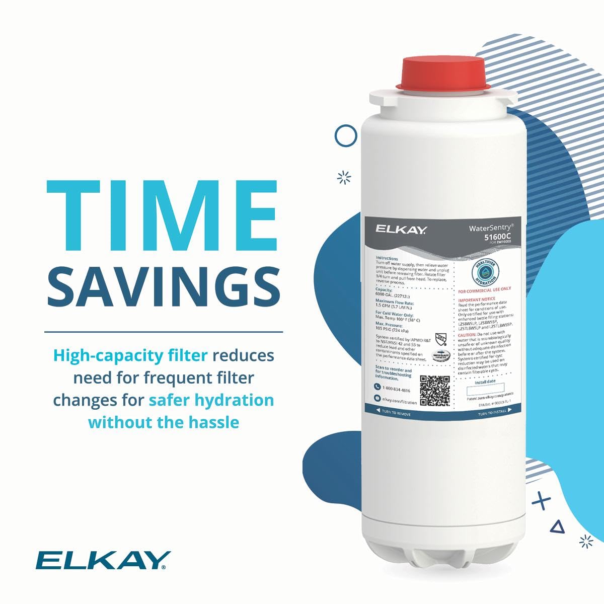 Elkay 51600C WaterSentry Lead + Microplastics NSF/ANSI Certified High-Capacity Filter (Enhanced Bottle Fillers)