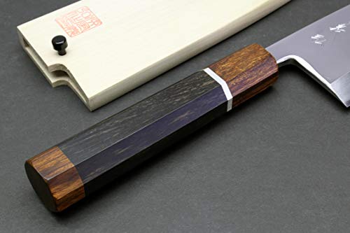 Yoshihiro Mizu Yaki Ginsanko Mirror-Finished High Carbon Stain Resistant Deba Fish Fillet Knife Ebony Handle with Silver Ring (7'' (180mm))