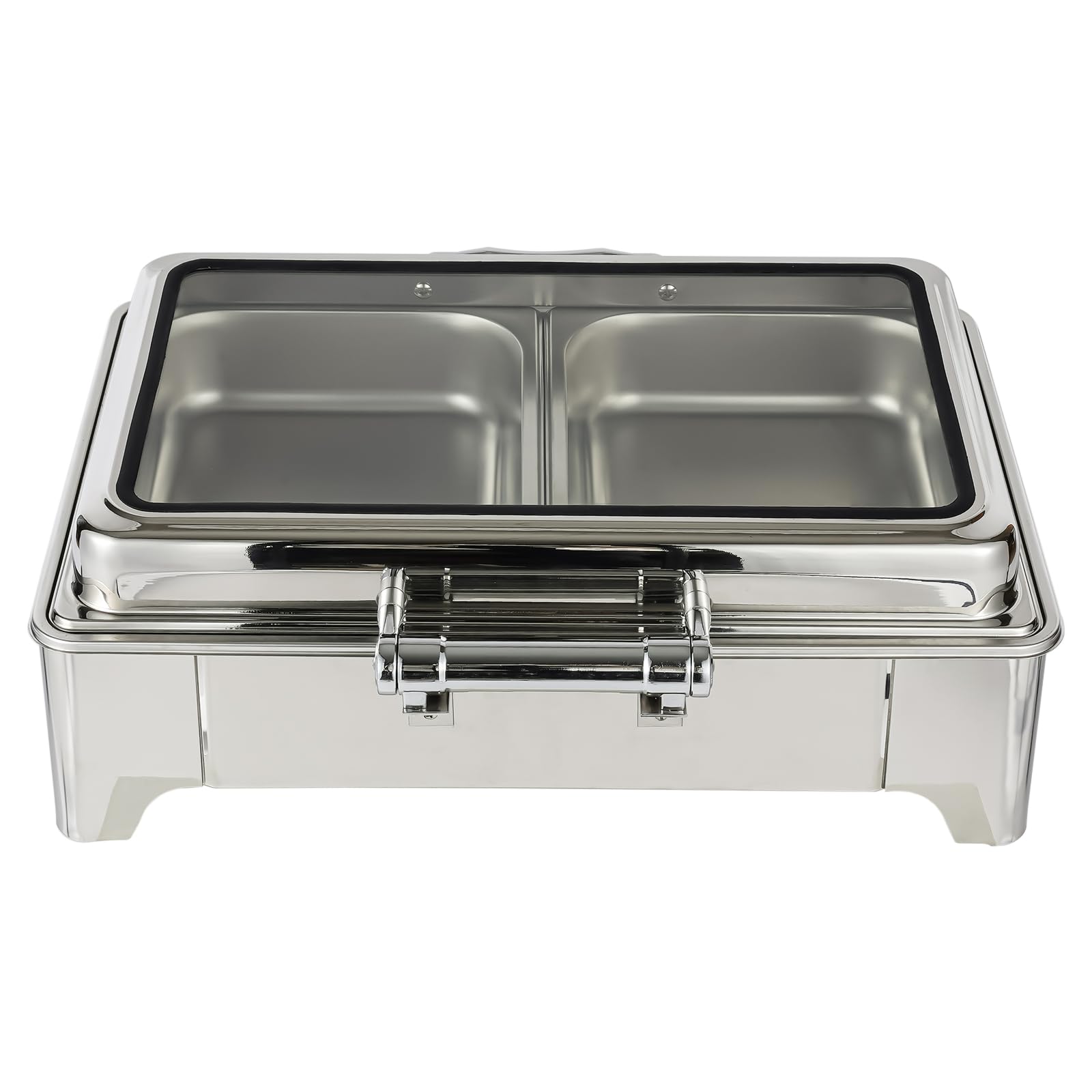 400W Stainless Steel Food Warmer Commercial Buffet Kitchen Chafing Dish with 2 Pans 9L Double Compartment Countertop Food Server Heater for Restaurant Hotels Catering Parties