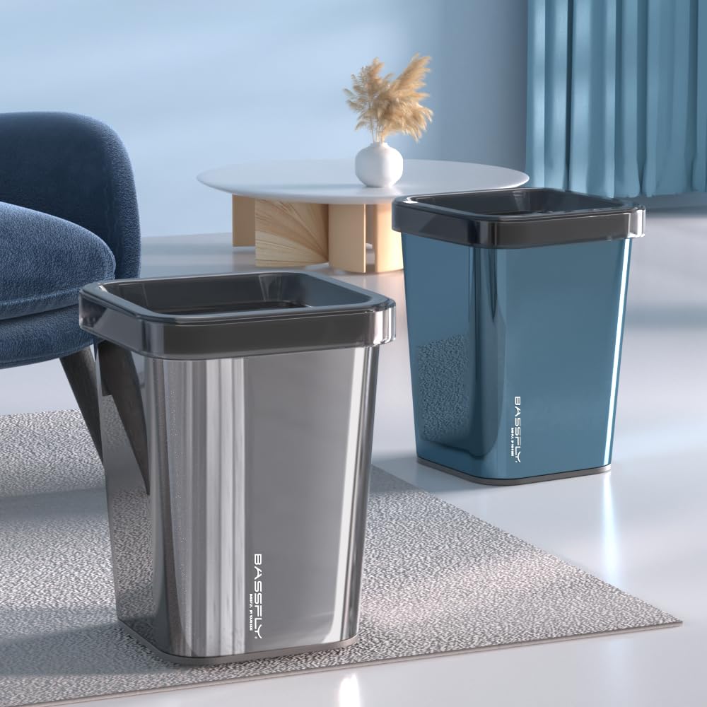 SWIFTIRON Titanium Crystal Trash can with Large Capacity for Bedroom Bathroom Home Office 9L Trash can(Silver，2PCS)