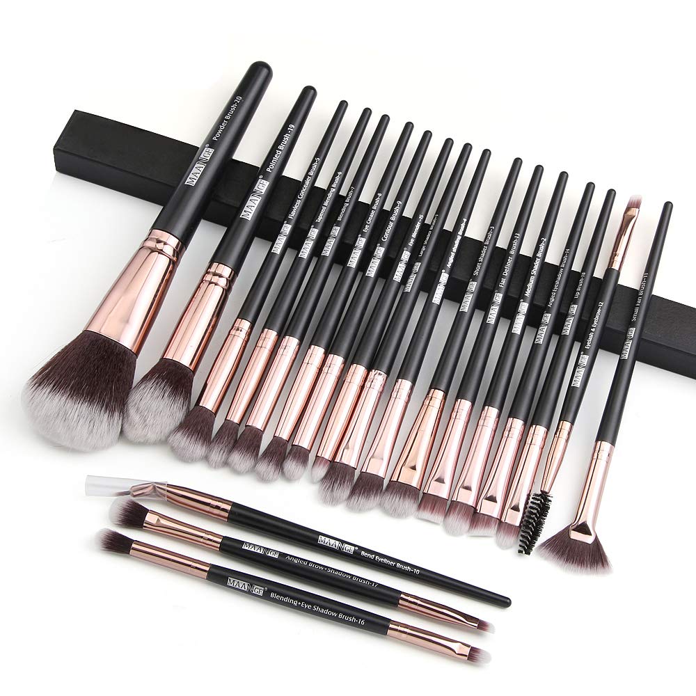Makeup Brushes Set, 20 Pcs Professional Travel Make Up Brushes, Foundation Eyeshadow Blush Brush, Kabuki Blending Concealers Face Powder Eye Makeup Brush Sets(Black Gold)