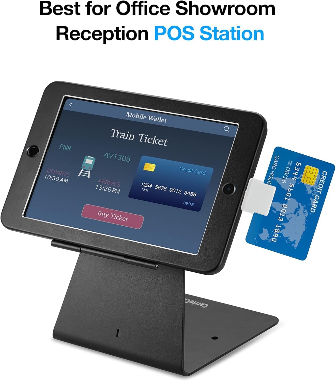 CarrieCathy Desktop Anti-Theft Security Kiosk POS Stand Holder Enclosure with Lock and Key, Compatible with iPad Mini 1-5, Flip and Rotate Design, Black