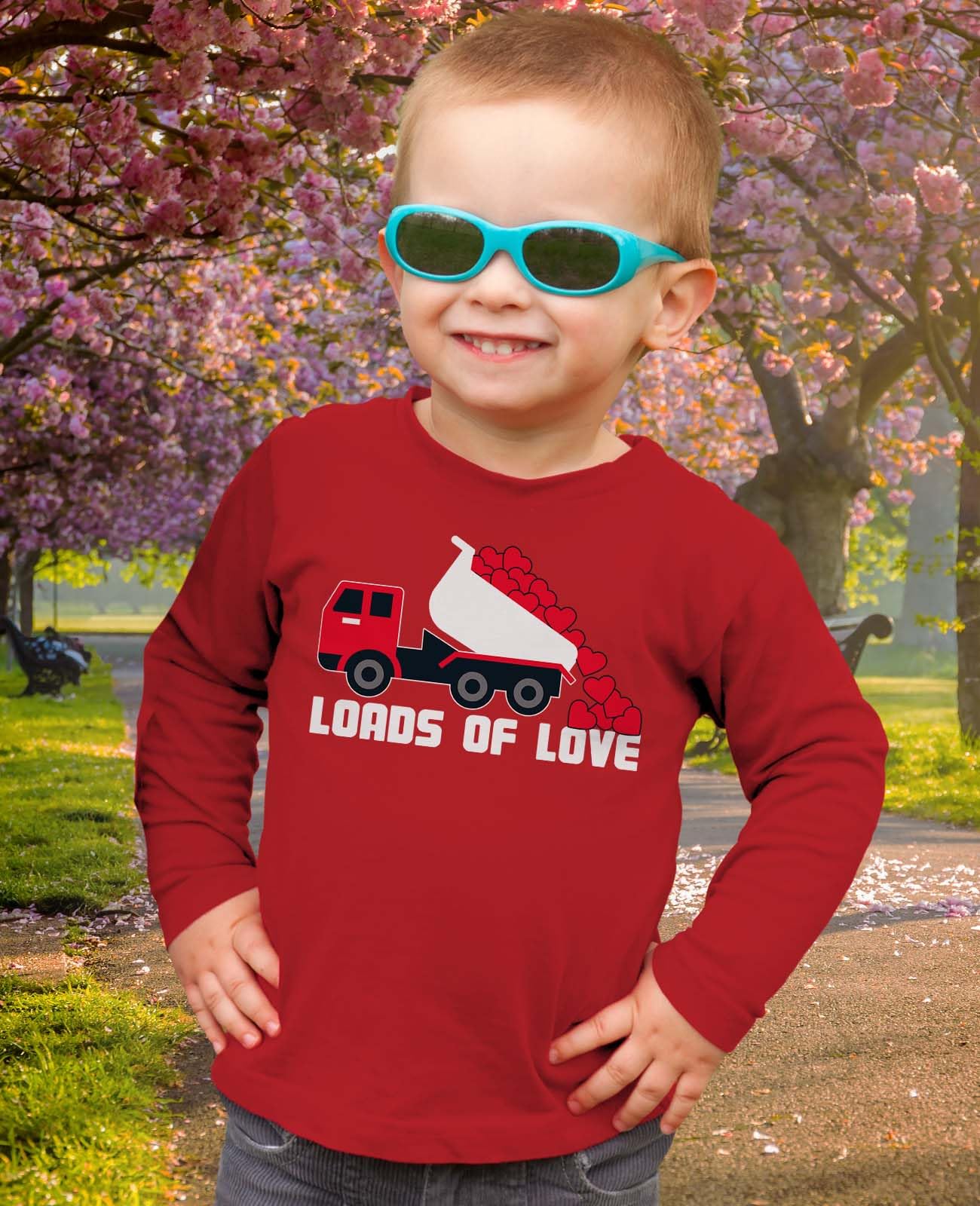 Valentines Day Dump Truck Loads of Love Toddler Kids Long Sleeve T-Shirt 2T Red