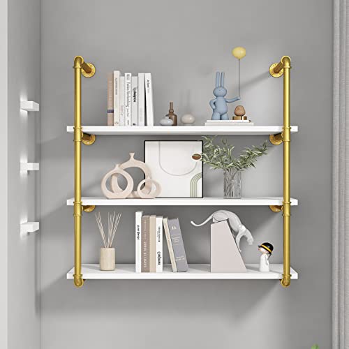 AZERPIAN Floating Shelves Wall Shelf Bathroom Shelving Mounted Industrial Pipe Shelf 3 Tier Ladder Shelves Wall Decor for Bedroom Living Room Wine Bar & Dorm, White