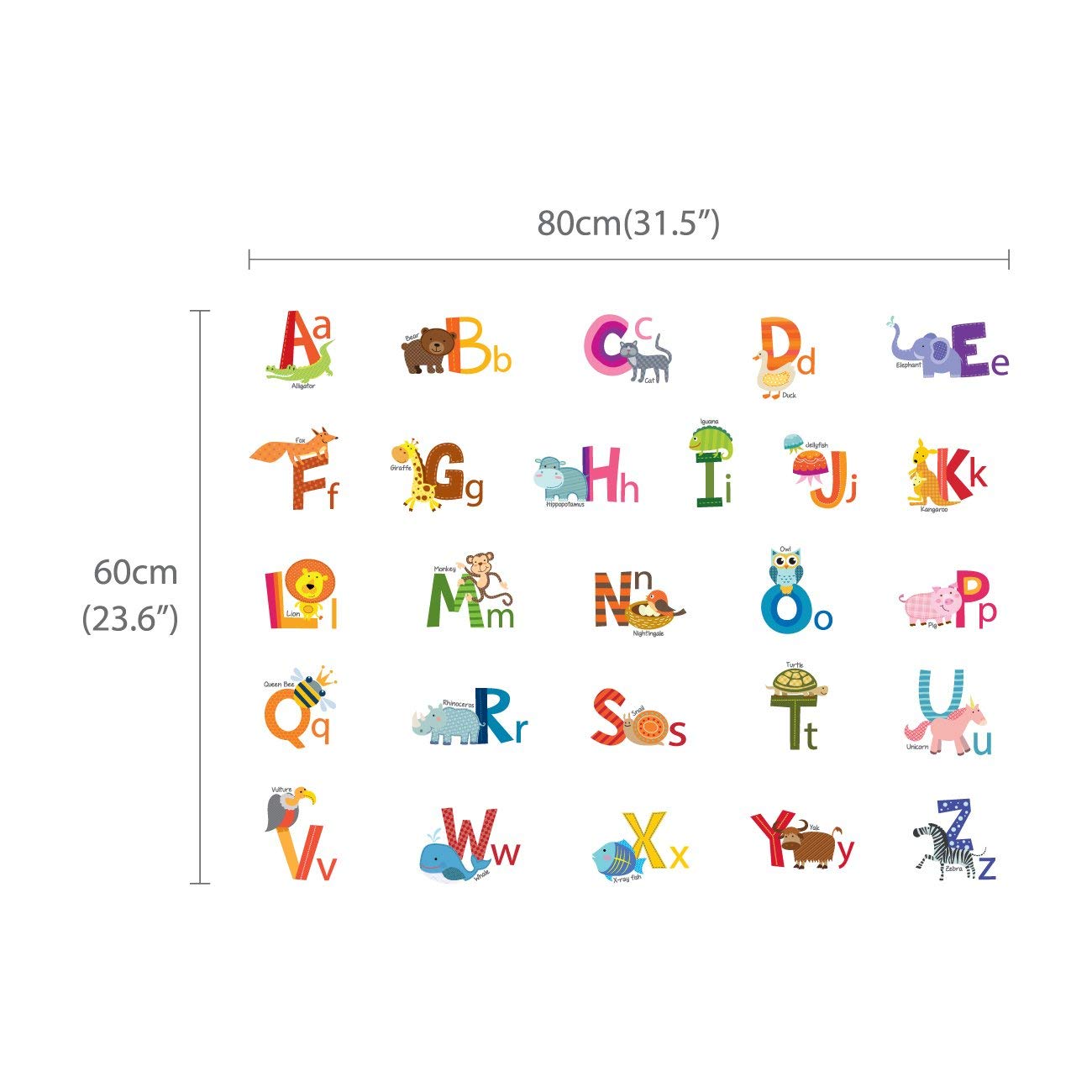 DECOWALL DS-8002 Animal Alphabet Kids Wall Stickers Wall Decals Peel and Stick Removable Wall Stickers for Kids Nursery Bedroom Living Room (Small) Decor