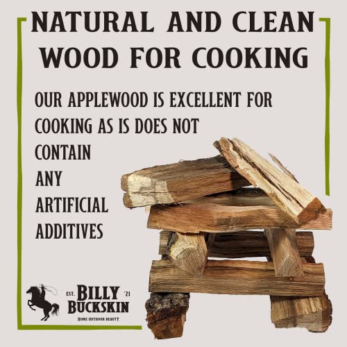 Applewood Cooking Wood for Wood Fire | Apple Firewood Logs | Fruity Flavors, Includes Apple Chips and Fatwood Firestarter Sticks | by Billy Buckskin Co.
