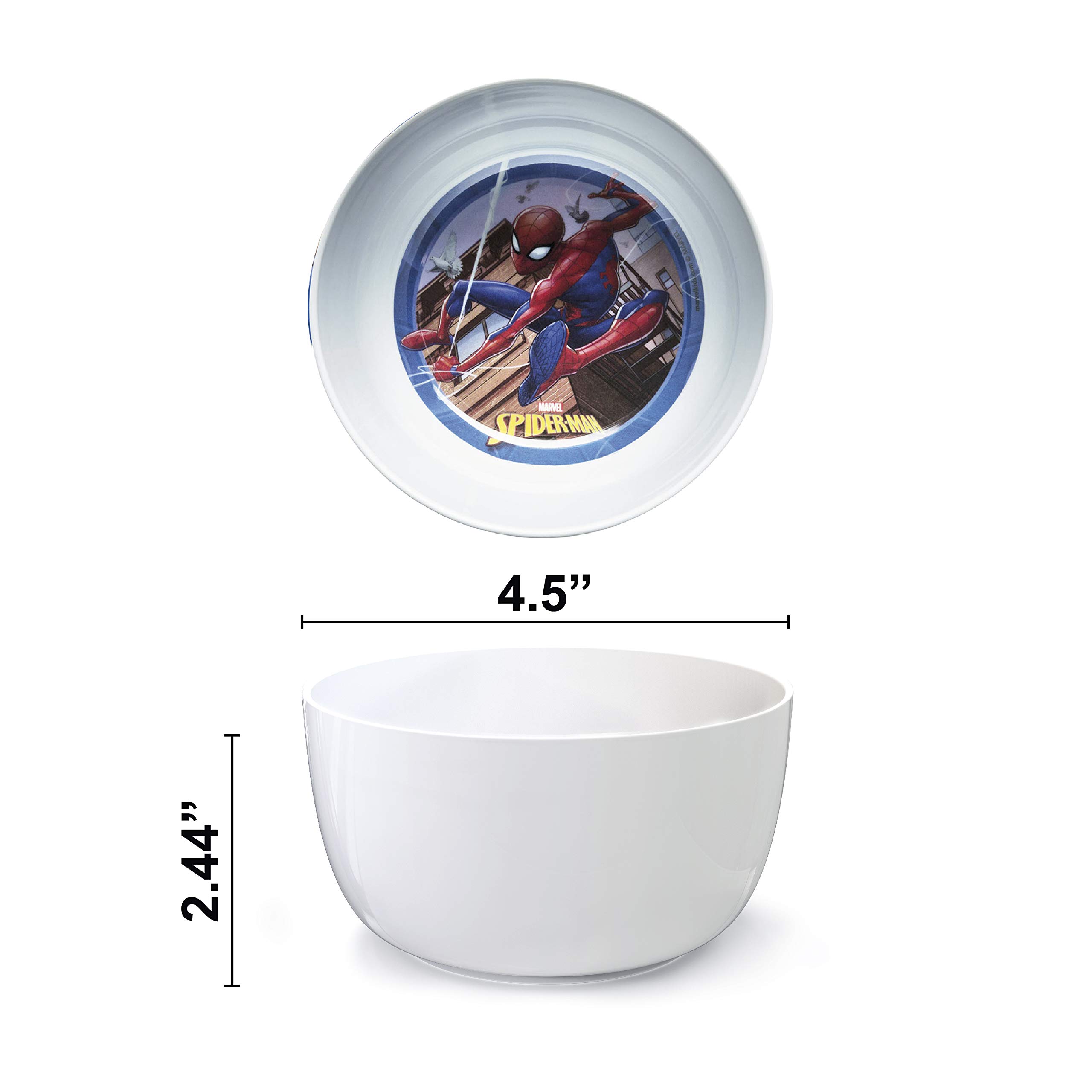 zak! 5-Piece Dinnerware Set, Marvel Spider-Man - Durable Plastic & Stainless Steel - Includes Tumbler, 8-Inch Plate, 6-Inch Bowl, Fork & Spoon - Suitable for Kids Ages 3+