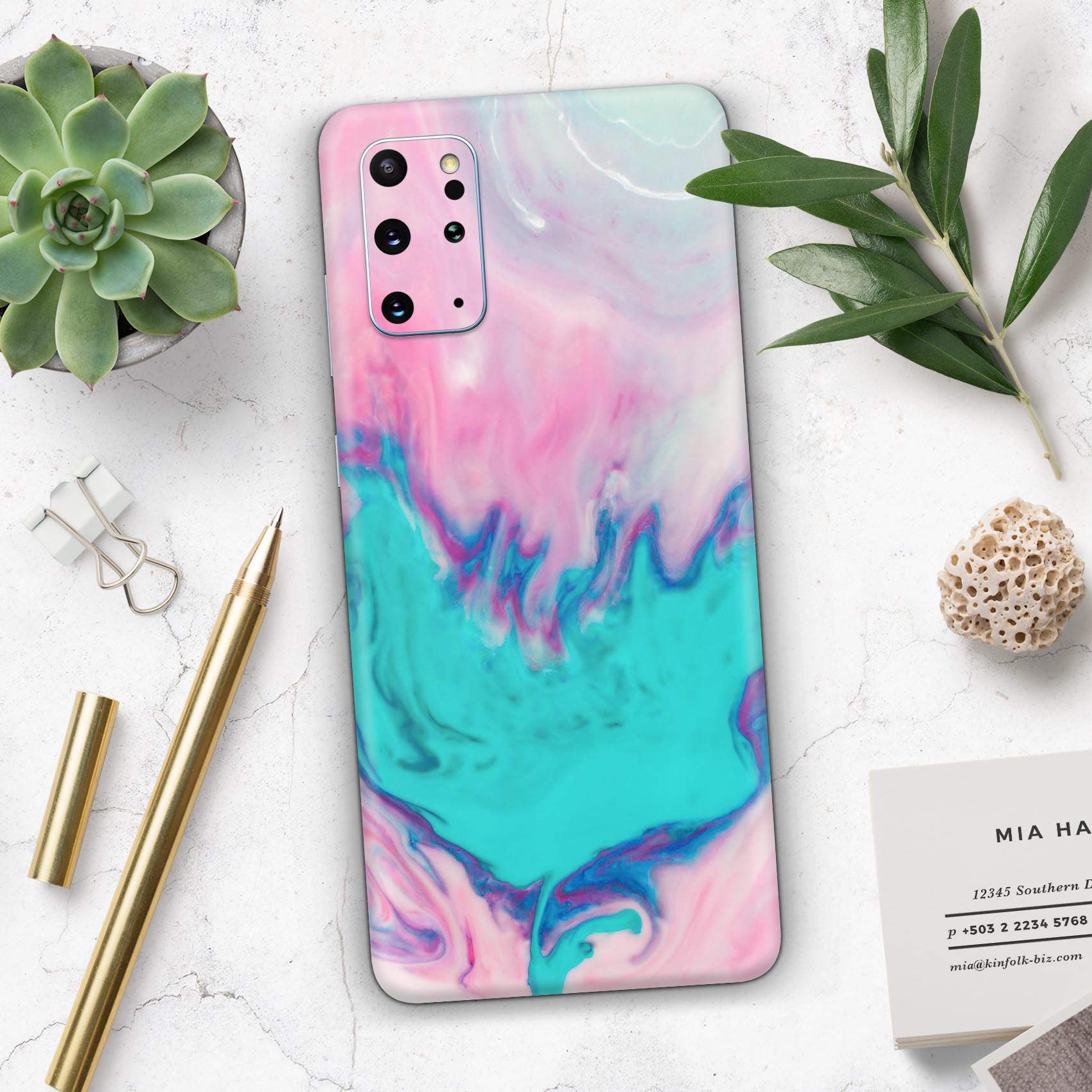 DesignSkinz Marbleized Pink and Blue Paradise V432 Protective Vinyl Decal Wrap Skin Cover Compatible with The Samsung Galaxy S20 (Screen Trim & Back Glass Skin)