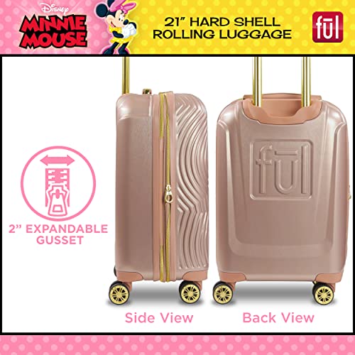 FUL Disney Minnie Mouse 21 Inch Rolling Luggage, Molded Hardshell Carry On Suitcase with Wheels, Rose Gold (FCFL0104-661)