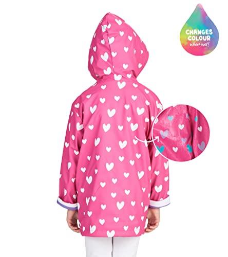 Hatley Girls' Little Color Changing Button-Up Printed Rain Jacket, Sweet Hearts, 6 Years