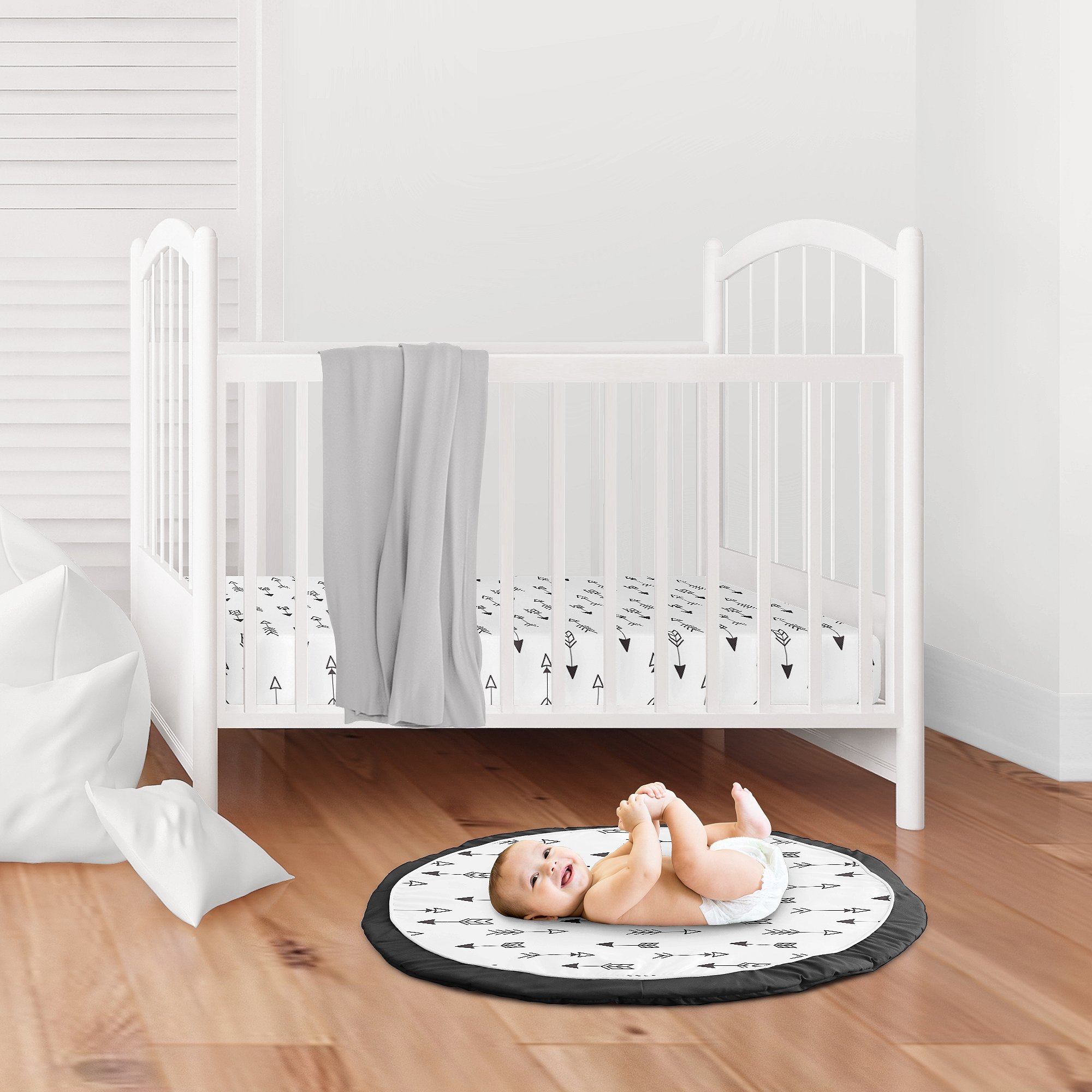 Sweet Jojo Designs Black and White Arrow Playmat Tummy Time Baby and Infant Play Mat for Black and White Fox Collection