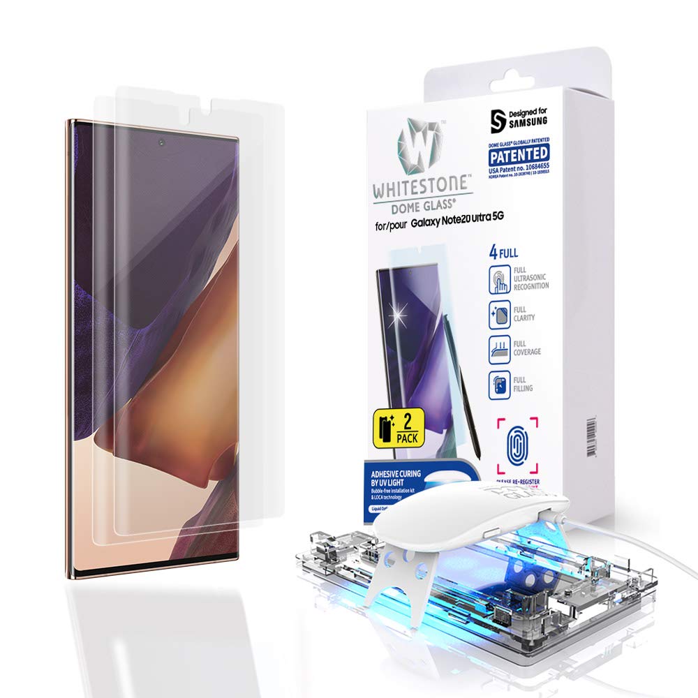 DOME GLASS Galaxy Note 20 Ultra Screen Protector Full 3D Curved Edge Tempered Glass Shield [Liquid Dispersion Tech] Easy Install Kit for Samsung Galaxy Note 20 Ultra by Whitestone - Two Pack