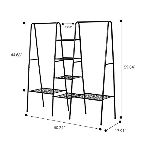 Albearing Metal Garment Rack Clothes Rack with Top Rod and Lower Storage Shelf Clothes Rack (Black)