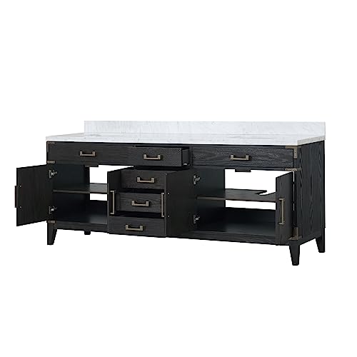 Bell+Modern Harbor 84 in W x 22 in D Black Oak Double Bath Vanity and Carrara Marble Top