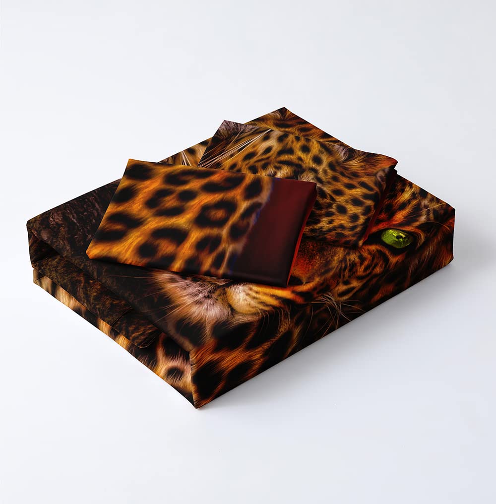 Holiyjog Cheetah Print Bedding Leopard Quilt Cover Sets Brown Linens Bed Pillow Shams Queen Size Animal Home Textile (Queen, 002)