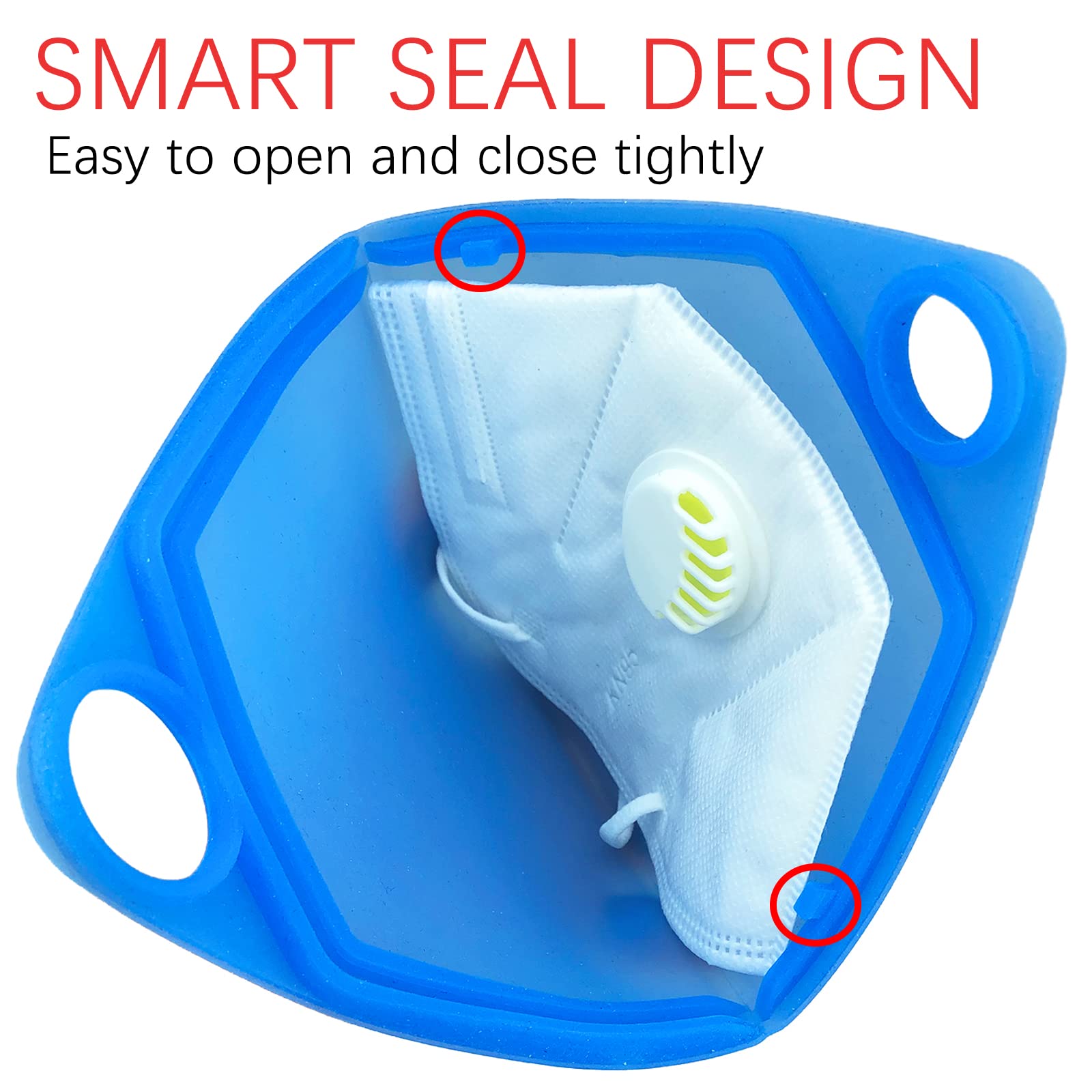 3PCS Silicone Face Mask Storage Bag with Hooks, Waterproof Storage Case with Mouth Opening Design, Lightweight Portable Carrying Case, Black&Blue&Light Purple