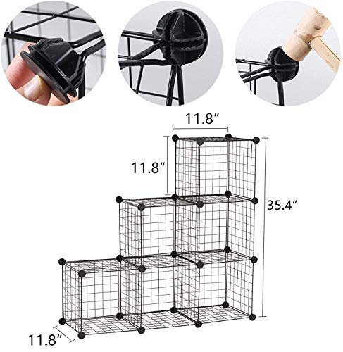 YCOCO Cube Storage Organizer,6 Cube Closet Organizers and Storage,Wire Metal Grids Bookshelf,Stackable Modular Shelves,Cube Storage Organizer Bins for Home,Office,Kids Room,Black