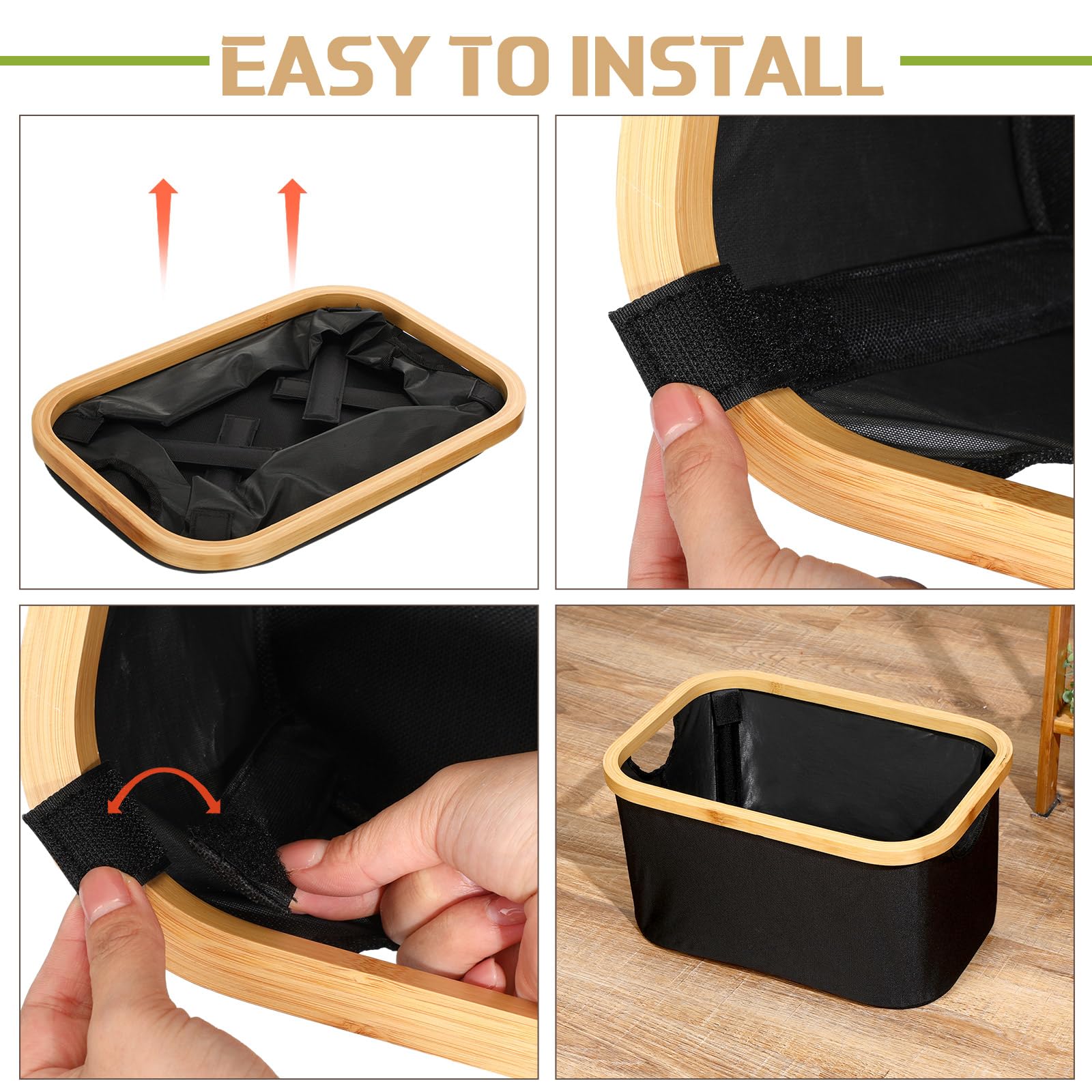 Hushee 4 Pack Black Collapsible Storage Baskets Bins Foldable Fabric Storage Bins with Bamboo Handle for Organizing Shelves Closet Bedroom Blankets Toys Storage Organizer Containers, 15"x10.3"x7.9"