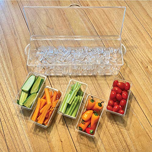 Evelots Ice Chilled Condiment Tray-5 Removable Compartments-Lid-2 Cup Containers