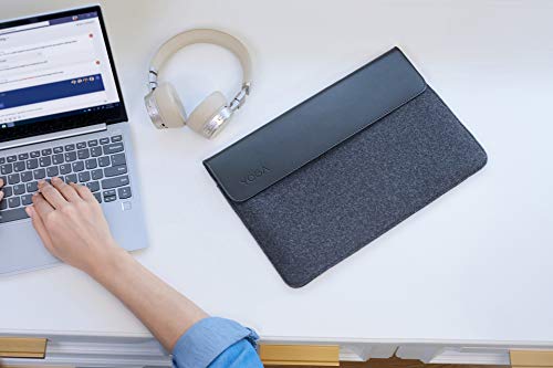 Lenovo Yoga Laptop Sleeve for 14-Inch Computer, Leather and Wool Felt, Magnetic Closure, Accessory Pocket, GX40X02932, Black