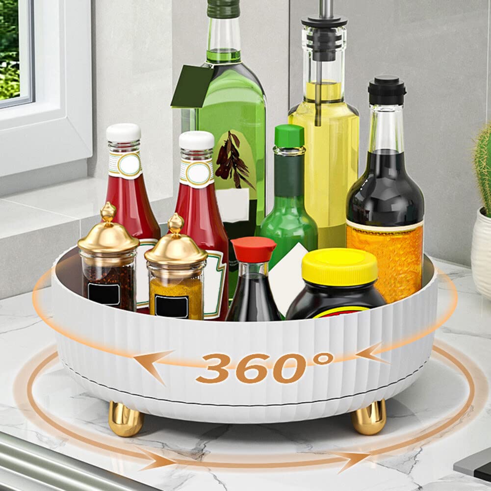 360° Rotating Lazy Susan, Makeup Organizer,Turntable Organizer for Cabinet, Rotating Storage Tray Round Turntable Storage Tray for Vanity Bathroom Kitchen Organized, Cosmetics, Condiment White L
