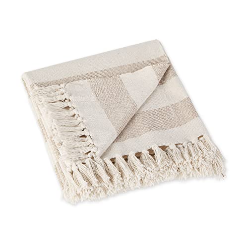 DII Rustic Farmhouse Cotton Cabana Striped Blanket Throw with Fringe, 50 x 60 - Cabana Striped Stone