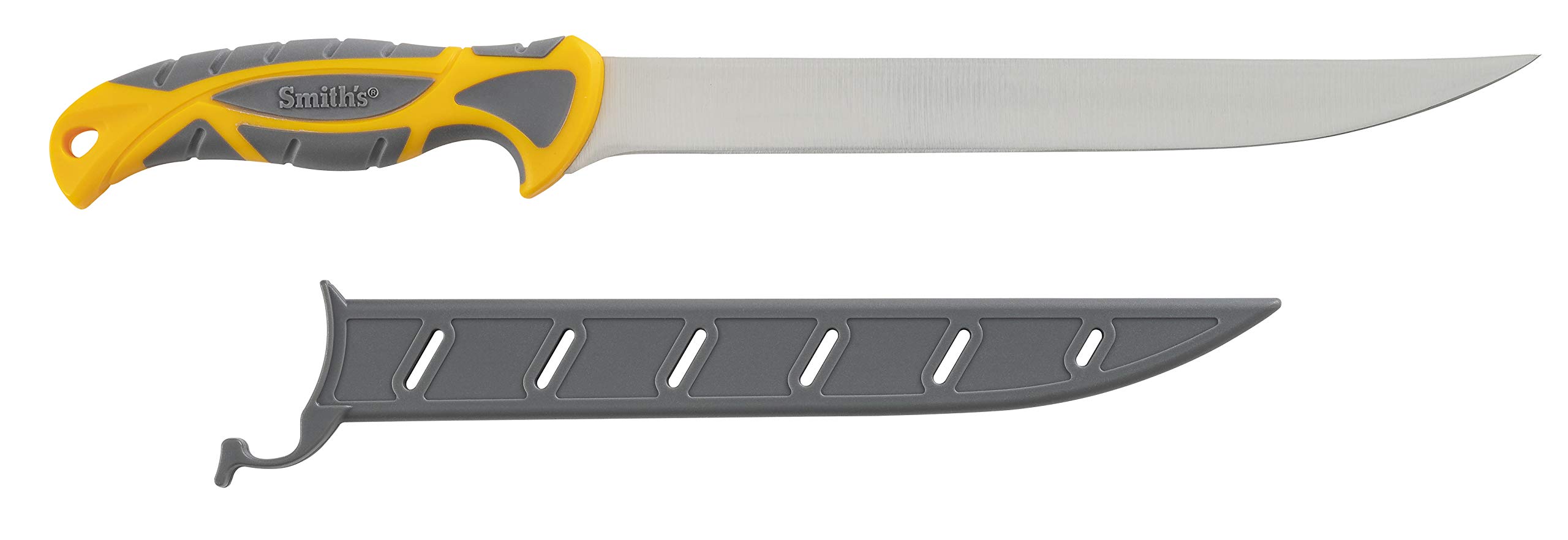Smith’s 51056 RegalRiver 9-Inch Fillet Knife,Yellow & Grey,Stainless Steel Blade,TPE Soft Grip Handle,Durable Plastic Sheath,Lanyard Hole,Freshwater Fishing Knife,Large Fish Cleaning Knife