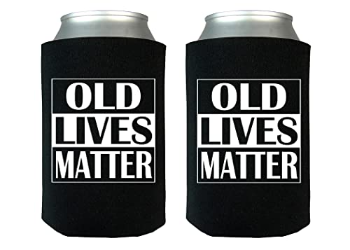 Funny Old Lives Matter Joke Collapsible Can Bottle Beverage Cooler Sleeves 2 Pack Cool Unique Gift For Grandpa Grandma Retirement 2 Pack