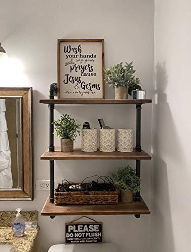 FODUE Industrial Pipe Shelving Bookshelf Rustic Modern Wood Ladder Storage Shelf 3 Tiers Retro Wall Mount Pipe Design DIY Shelving