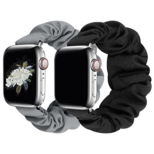 JIELIELE Compatible with Scrunchie Apple Watch Band 38mm 40mm 41mm 42mm 44mm 45mm for Women,Cute Wristbands Straps Elastic Scrunchy Band for iWatch Series 8 7 6 5 4 3 2 1 Ultra SE (S-38/40 SET-BG)