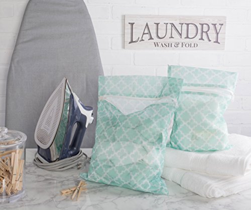 DII Laundry Storage Collection Mesh Zippered, XX-Large/X-Large/Large Set, Aqua Lattice, 5 Piece