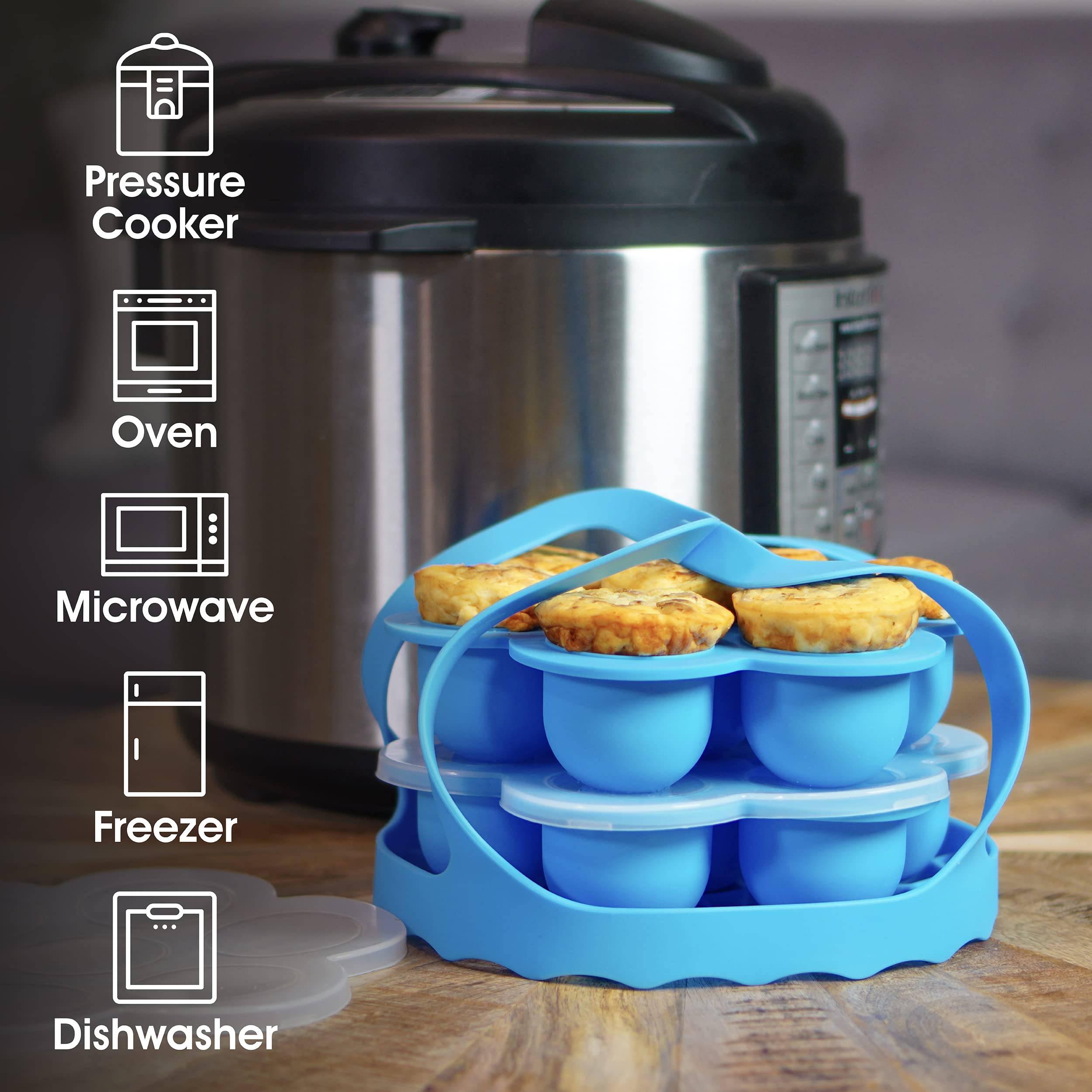 7Penn Silicone Egg Bite Molds Compatible with Instant Pot - 2-Pack Sous Vide Egg Bite Maker Accessory and Lifting Sling
