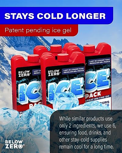 Below Zero Reusable Ice Packs for Large Coolers and Lunch Bags – Patent Pending Coldest and Longest Lasting Technology, Upto 8 Hour Cooling Ice Gel Pack - Factory Sealed – 6 Pack Small