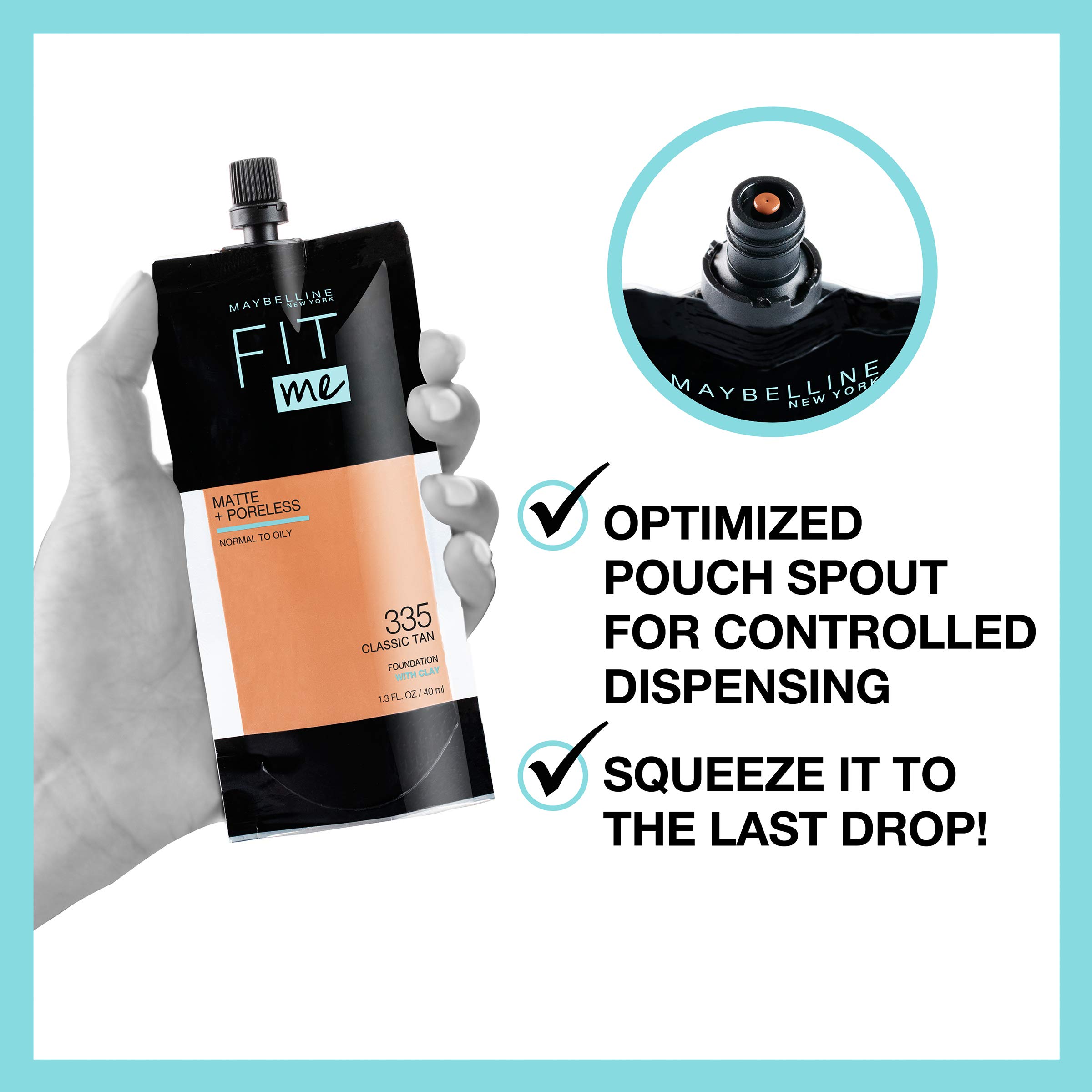 Maybelline New York Fit Me Matte + Poreless Liquid Foundation, Pouch Format, 102 Fair Porcelain, 1.3 Ounce