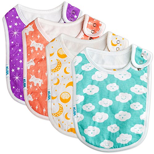 KUDL Baby Bibs Extra LARGE Toddler, Burp Cloth, Absorbent Feeding Reflux Drool Teething, Side Snap Button Unisex 4-Pack Gift Set for Boys and Girls