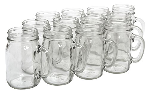 North Mountain Supply - NMS J40014 - No Lids Glass Pint Mug Handle Mason Drinking Jars - Case of 12