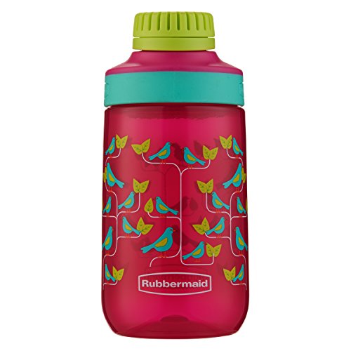 Rubbermaid Leak Proof Chug Kids Water Bottle, 14 oz, Tart Pink with Birds on Vine Graphic