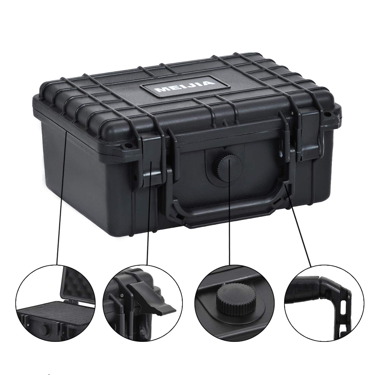 MEIJIA Portable Waterproof Protective Hard Case,Compact Camera Case with Customizable Fit Foam,Fit for Drones,Camera,Lens, 9.17inchx7.56inchx4.33inch, Black