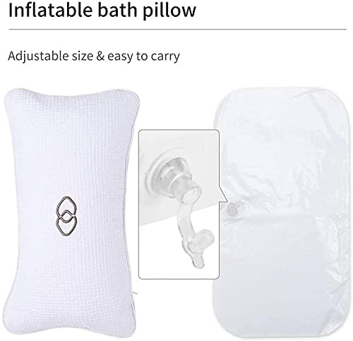 YUET Anti-Slip Non-Slip Bathtub Pillow Home Spa Bath Inflatable Cushion Head Neck Back Shoulders Rest Relax Suction Cup Bathroom Support for Hot Tub Luxurious Headrest