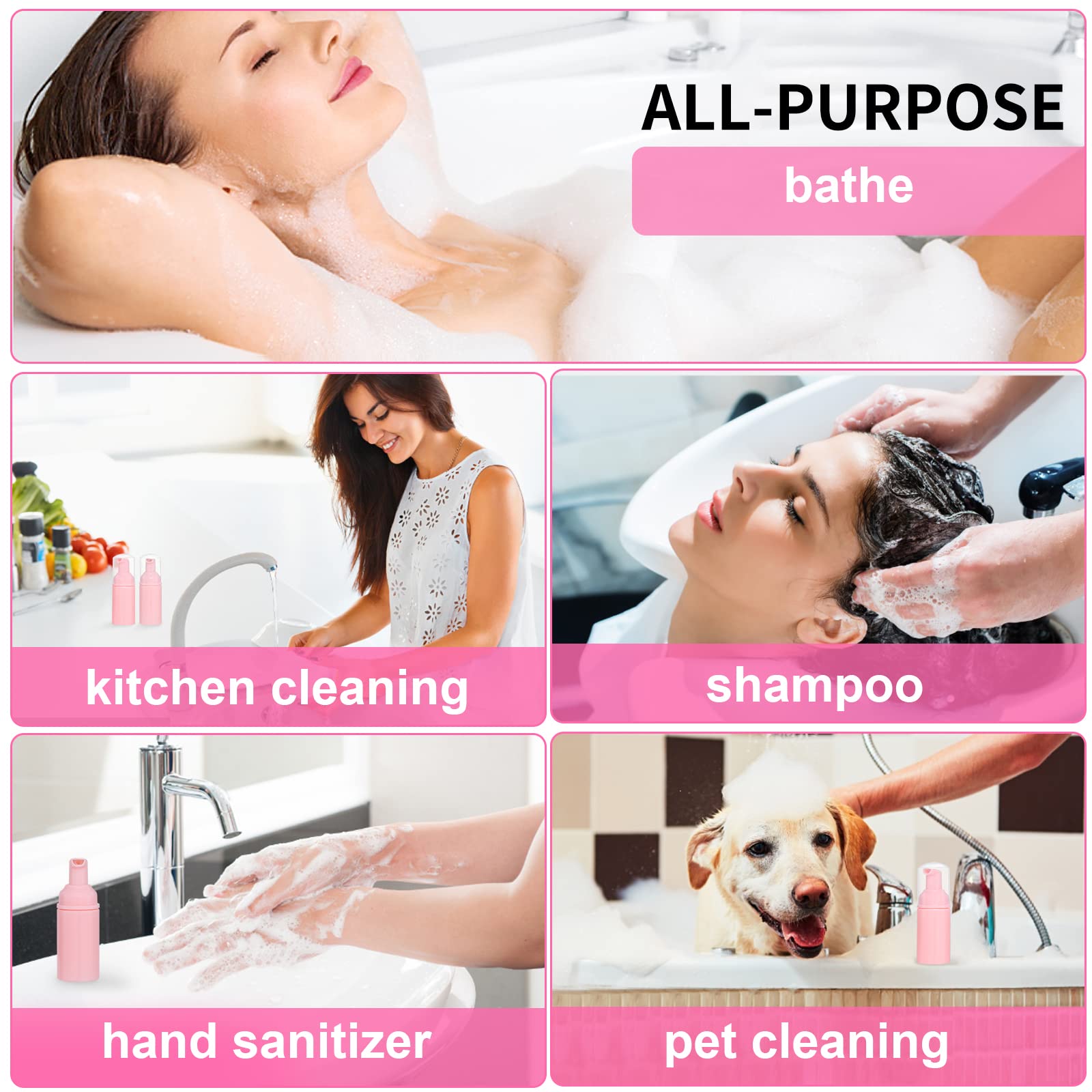 42PCS Refillable Travel Bottles Soap Dispenser Foam Pump Bottle 1oz/30ml for Hand Sanitizer Lash Cleanser Shampoo Liquid (Pink)