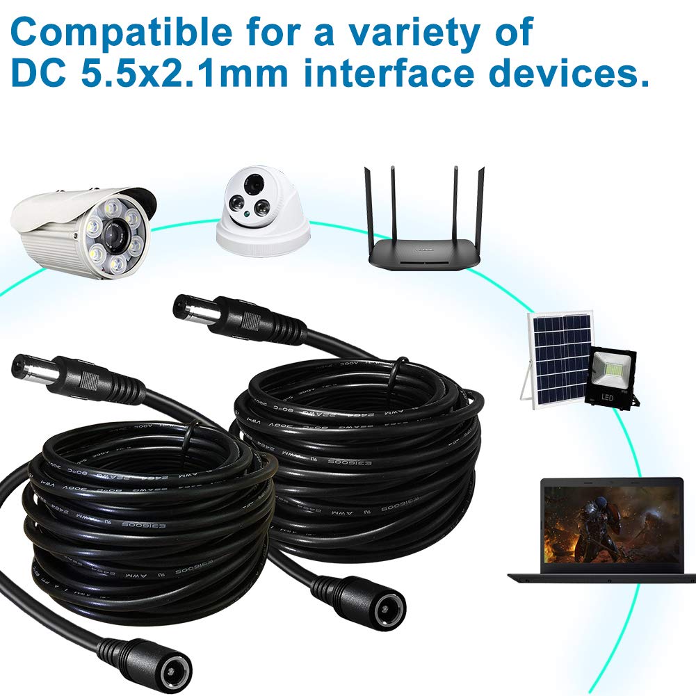 SIOCEN【2-Pack 6ft DC Extension Cord 5.5mm x 2.1mm Male to Female Power Cable for CCTV Security Surveillance Indoor IP Camera Dvr Standalone LED Strip,Car,12v DC Power Supply Plug Adapter