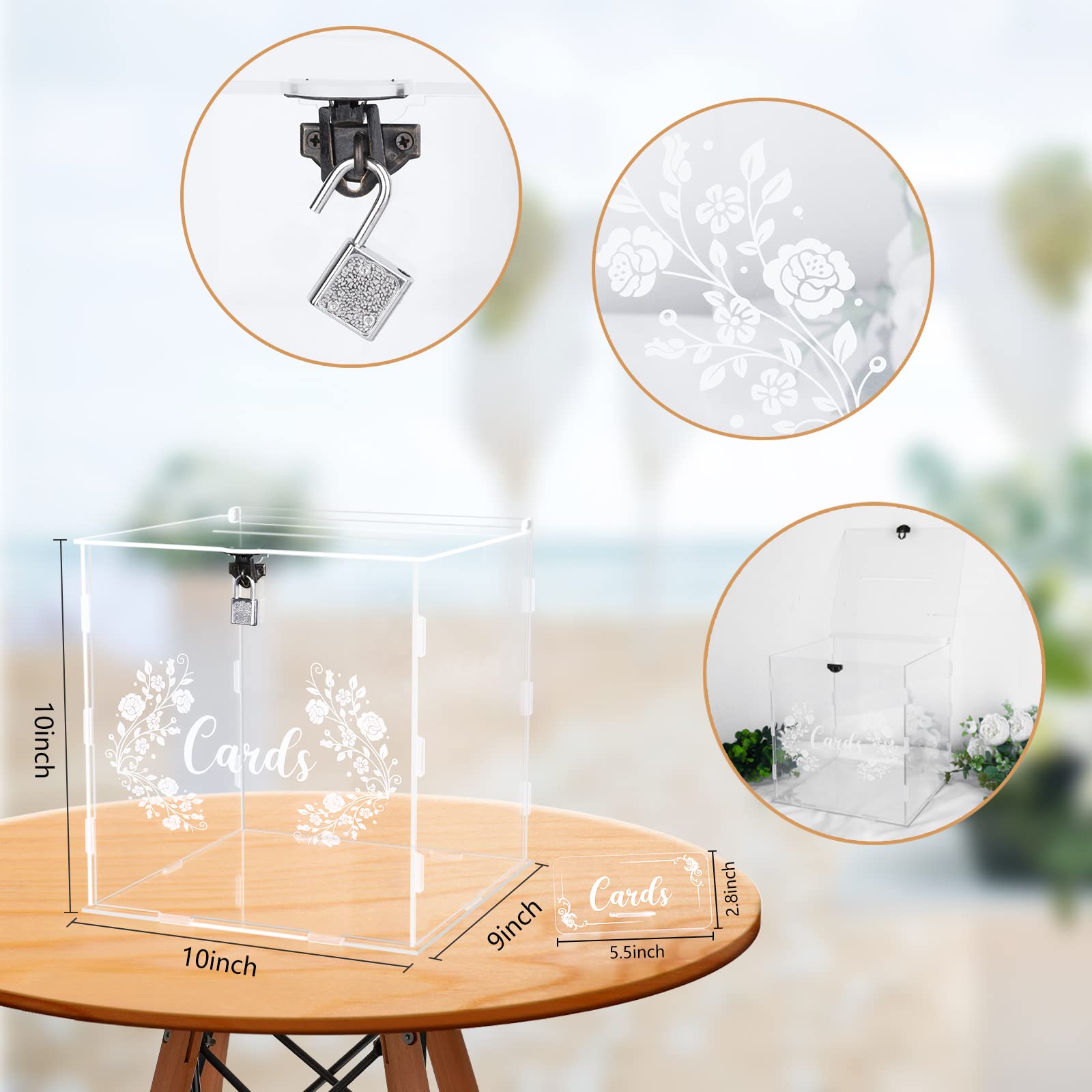 Wedding Card Box Arcylic Clear Card Box with Lock for Wedding Reception Gift Card Box Money Box Holder with Sign for Birthday Anniversaries Bridal Baby Shower