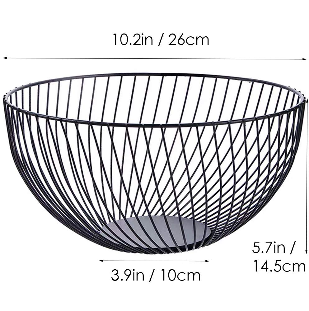 7UYUU Fruit Basket for Kitchen | Wire Fruit Basket Holder for Lemon, Potato, Onion | Black Counter Decorative Fruit Bowl - 10.2 In (Round B)